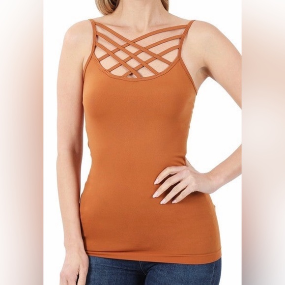 Zenana Outfitters | Tops | New Zenana Almond Seamless Triple Cross Tank ...